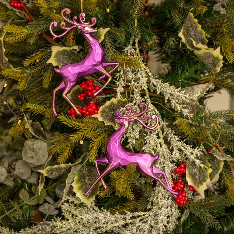 Pair of Hanging Purple and Brushed Gold Reindeer - Christmas Tree ...