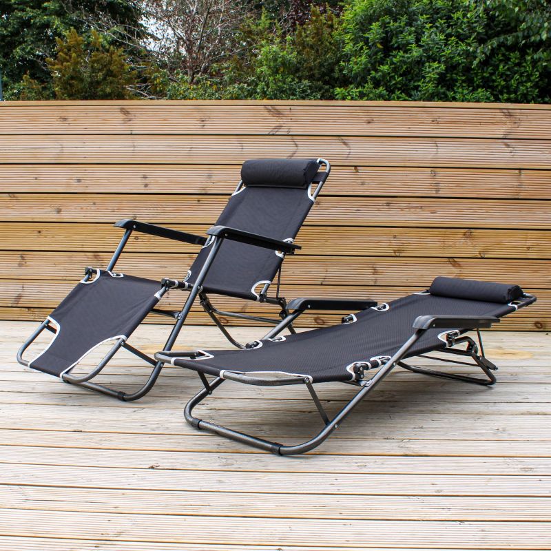 Pair of 2-in-1 Garden Reclining Sun Lounger Chairs
