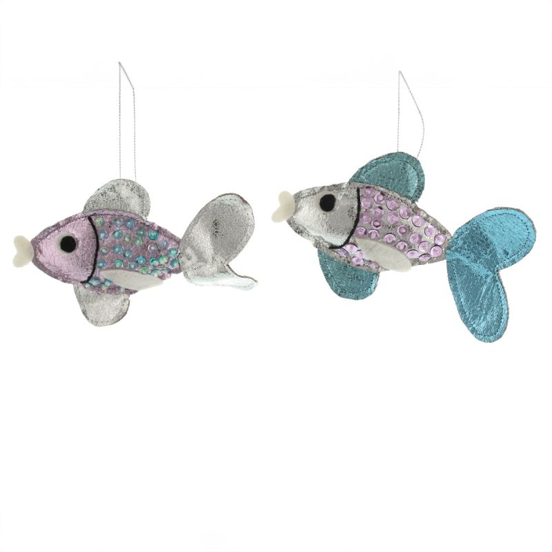 Metallic Look Pink and Blue Fish - Christmas Tree Decoration - Pack of 2