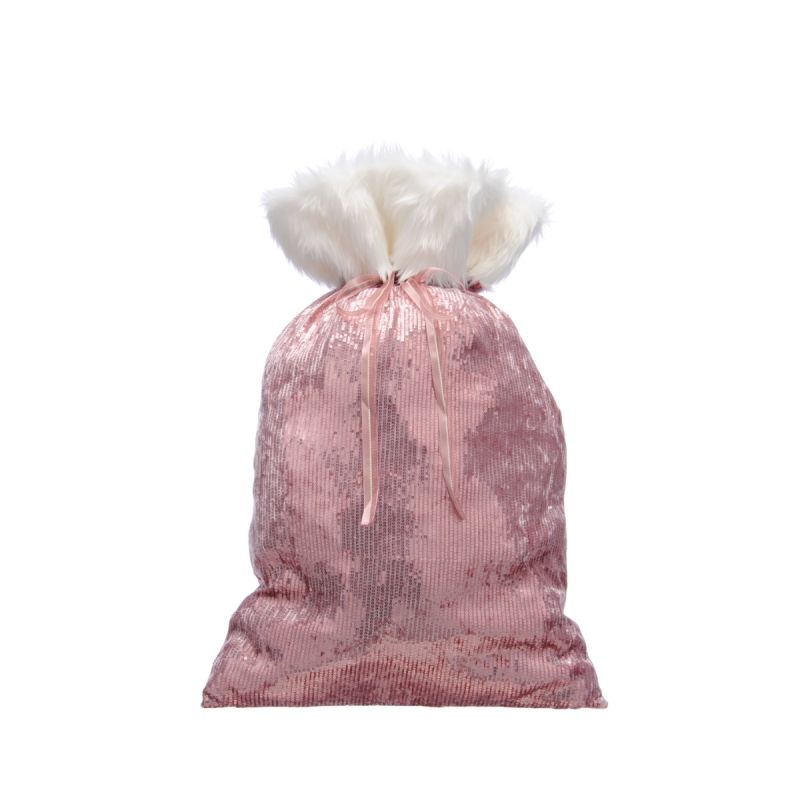 Pink sequin sack with white fur cuff - Christmas Decoration