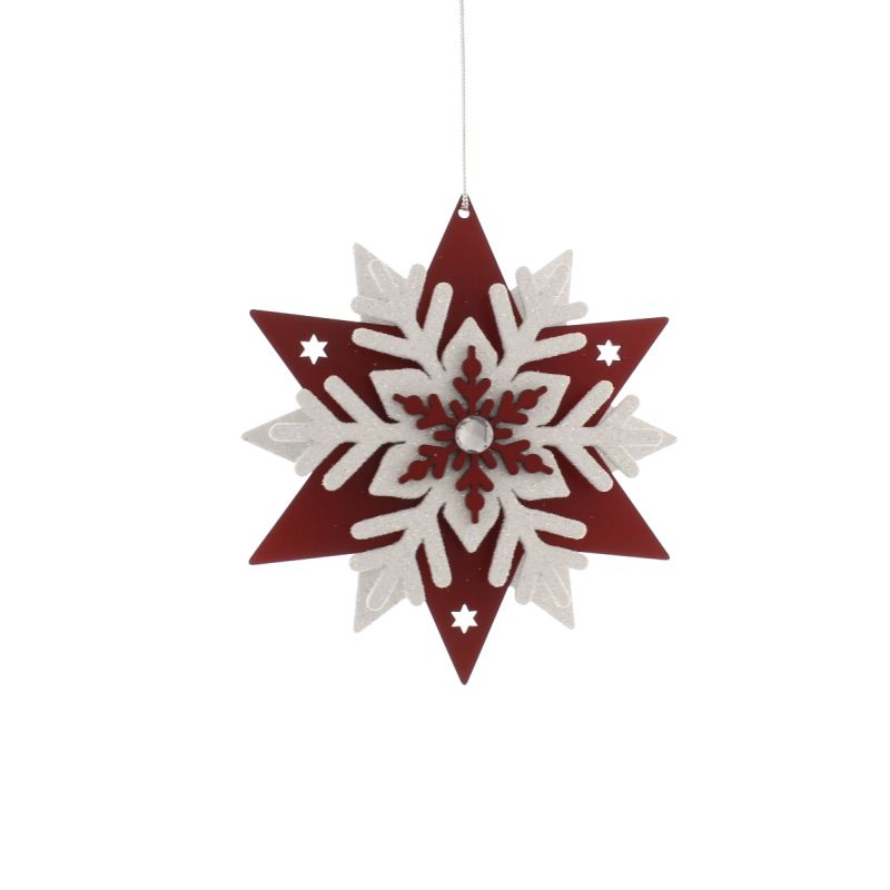 Red and White Wooden Snowflake - Christmas Tree Decoration