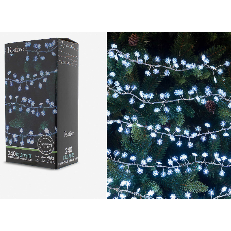 240 Cold White Snowflake Cluster Lights - Christmas Tree Lights