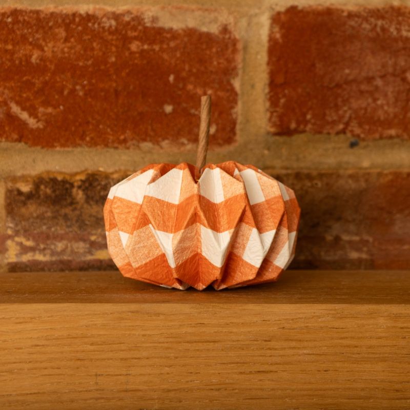 Orange and White Foldable Paper Pumpkin with Stem - Halloween Decoration