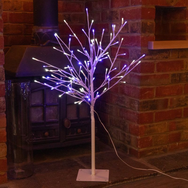 Blue and White LED Glow Worm Twig Tree - 90cm - Christmas Decoration