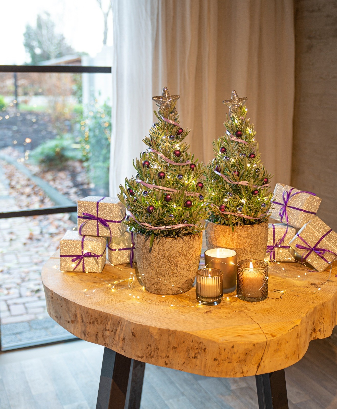 Pair of Lavender Christmas Trees