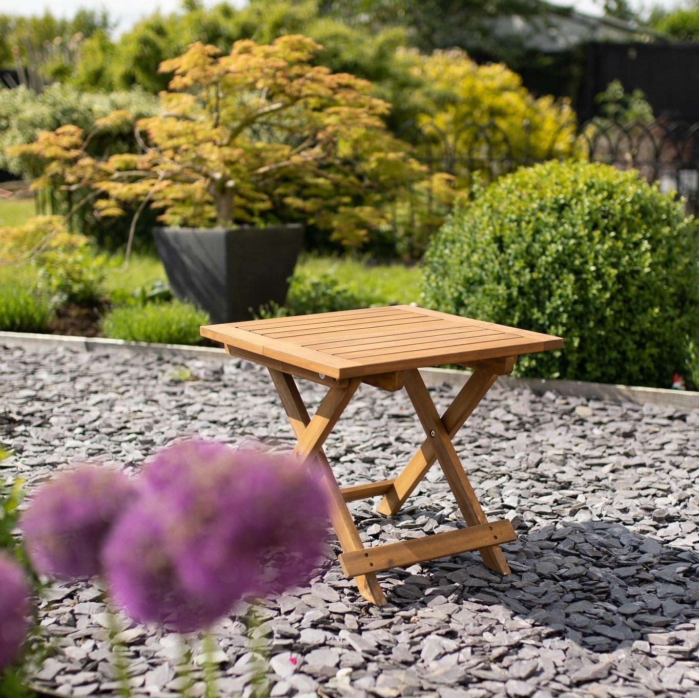 Two Seater Acacia Hardwood Garden Bench & Folding Side Table Set