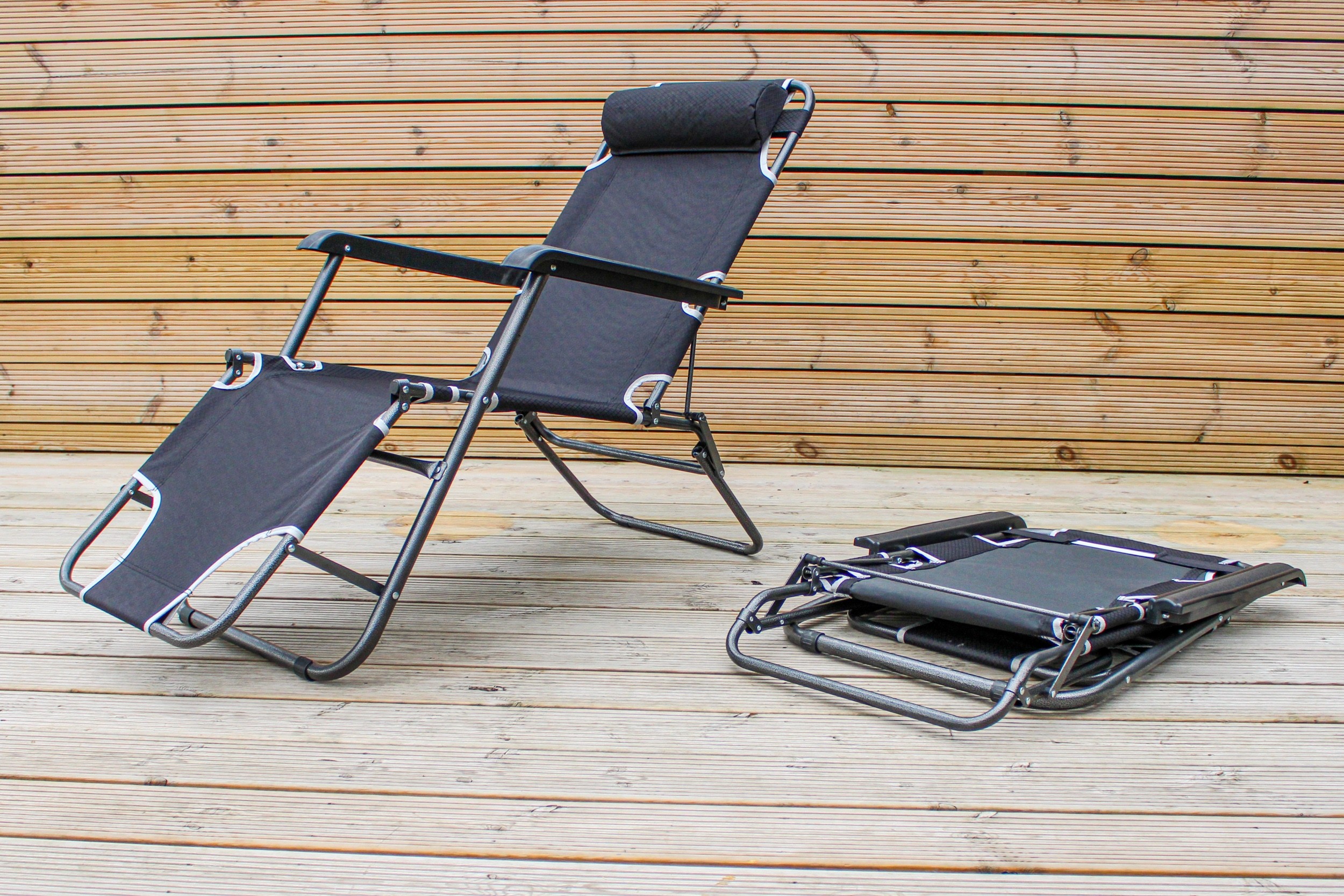 Pair of 2-in-1 Garden Reclining Sun Loungers / Chairs