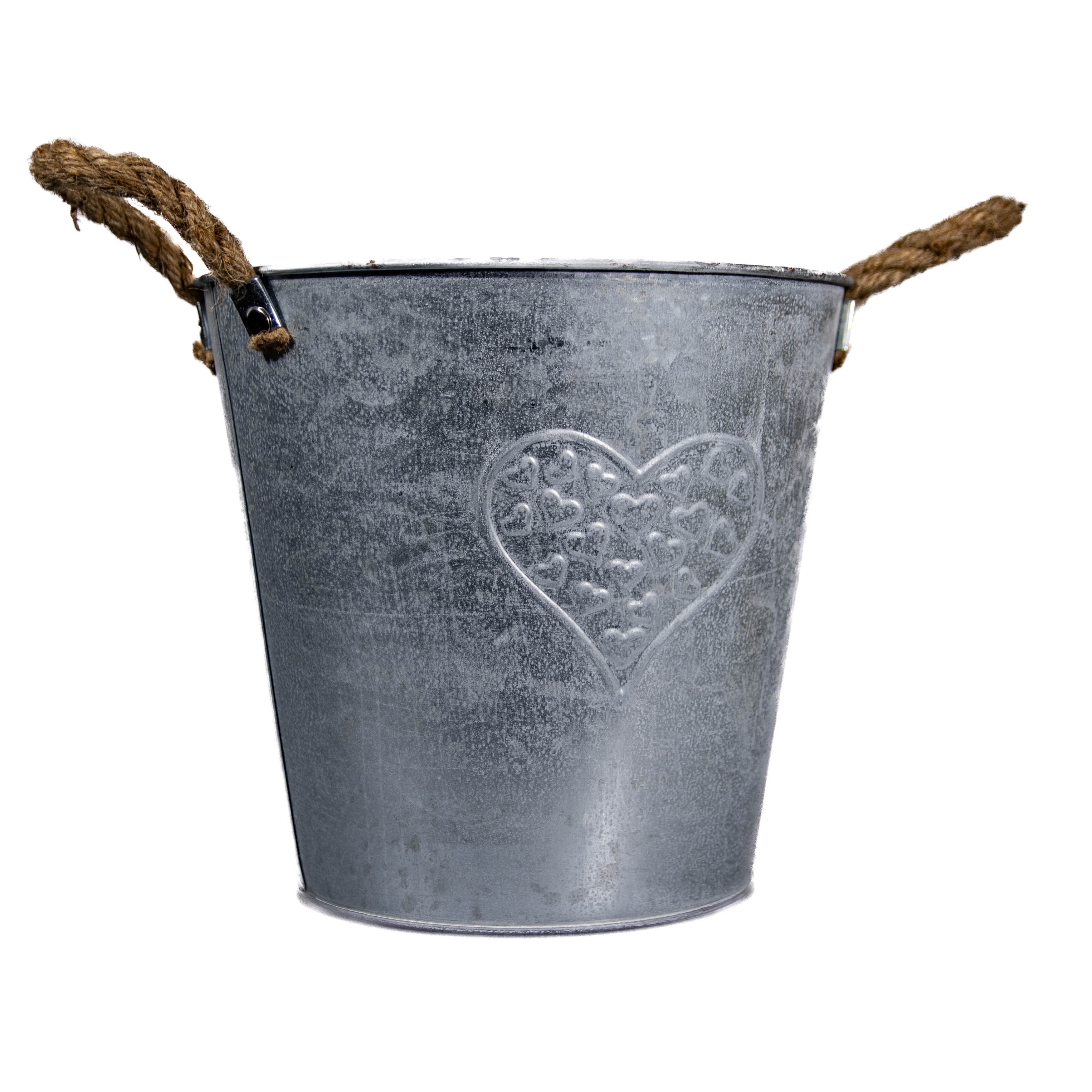 Heart Zinc Pot with Hessian Ears - Medium (18cm)