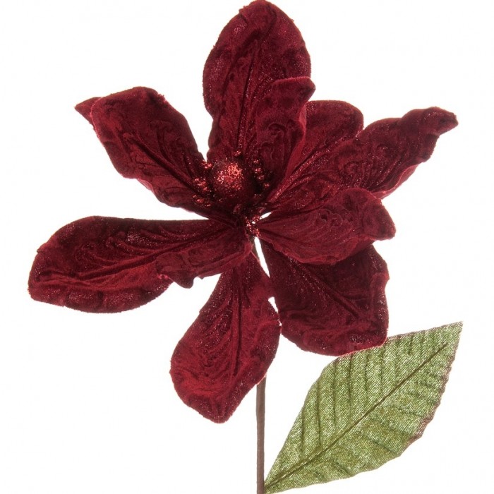 Christmas Floristry Decoration - Burgundy Velvet Magnolia Stem