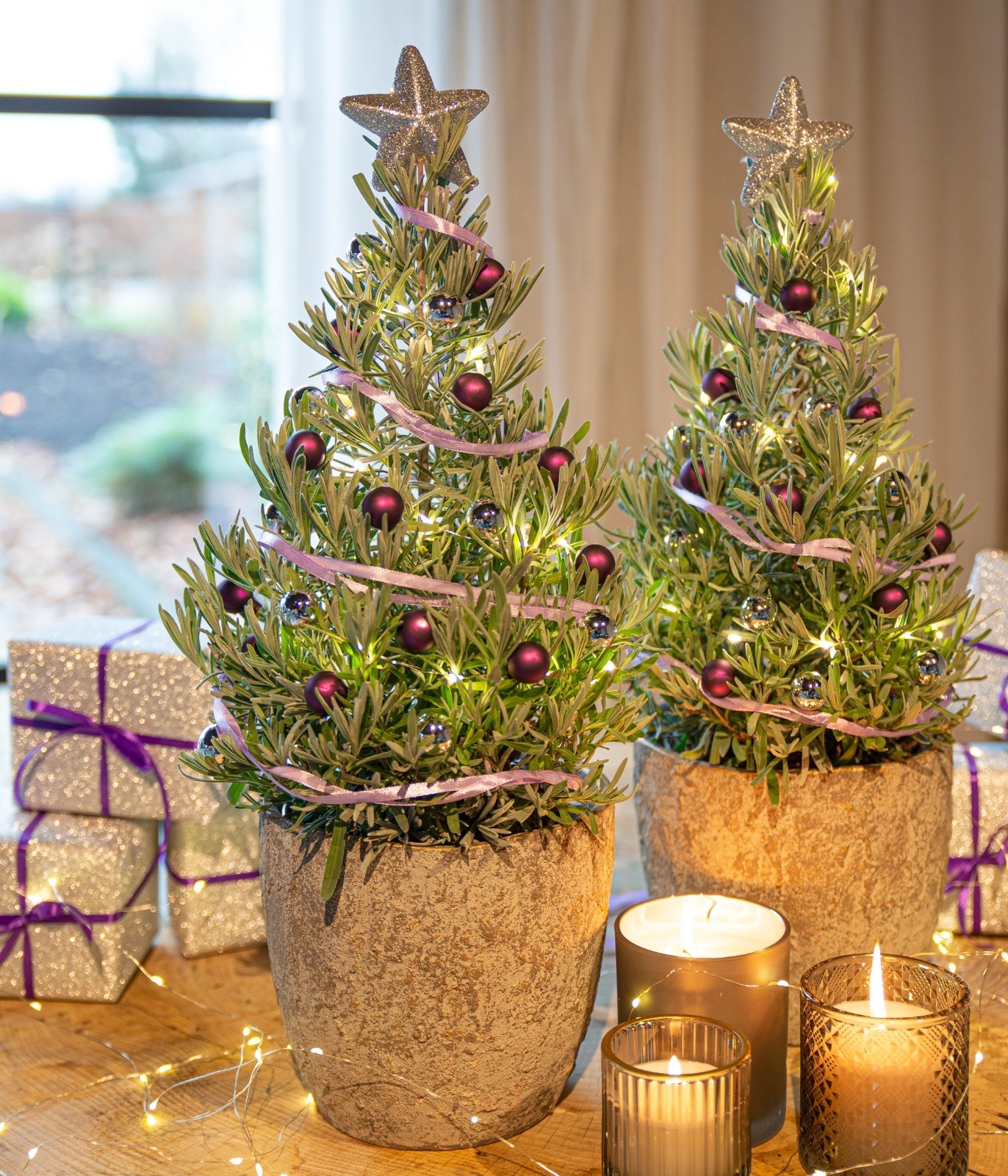 Pair of Lavender Christmas Trees