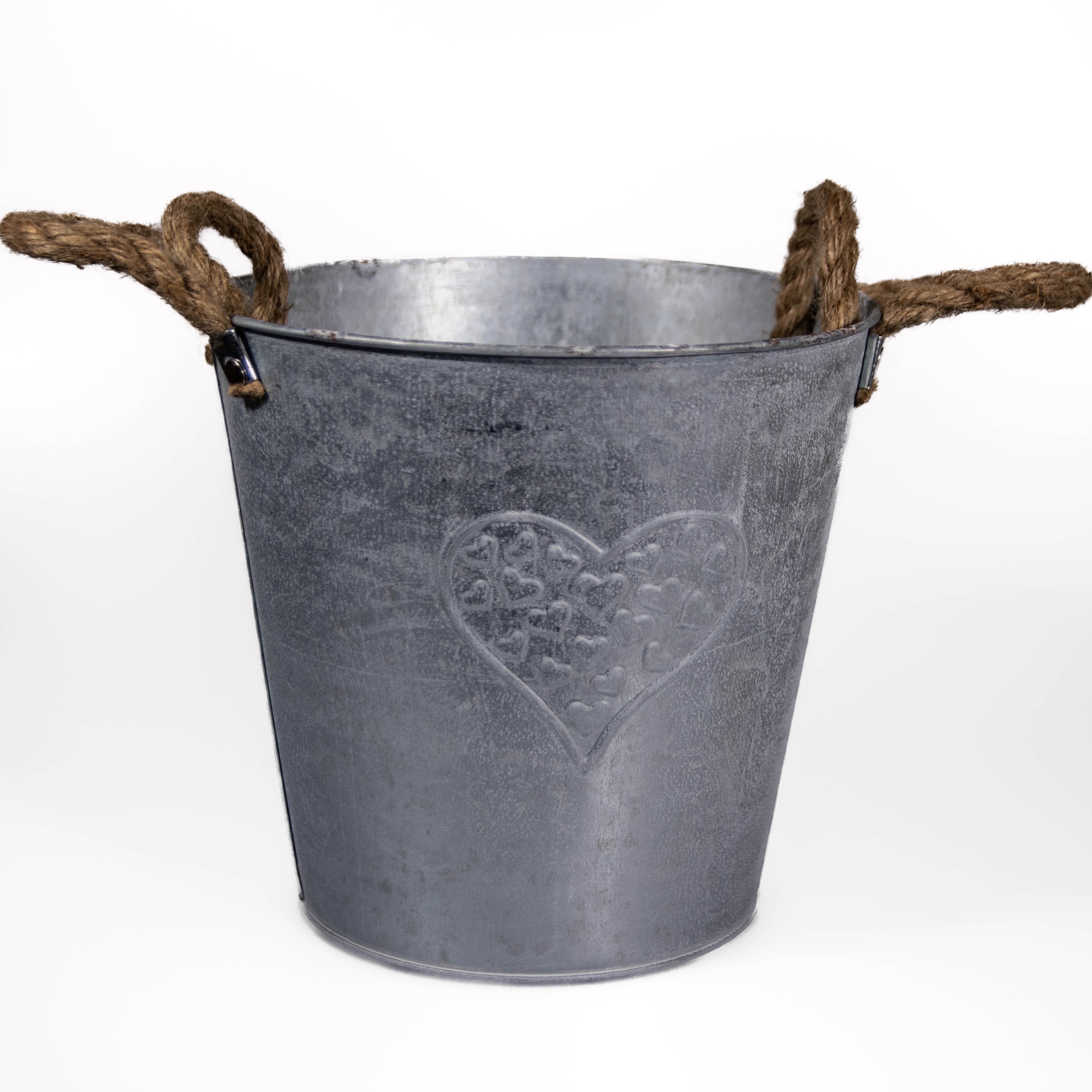 Heart Zinc Pot with Hessian Ears - Large (21cm)