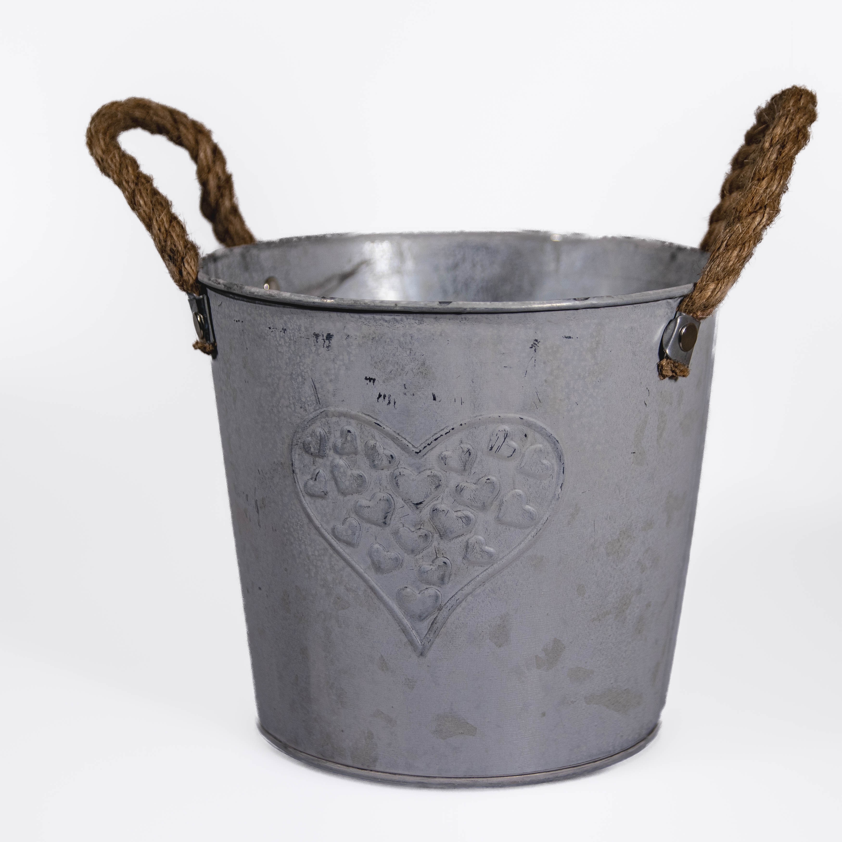 Heart Zinc Pot with Hessian Ears - Large (21cm)