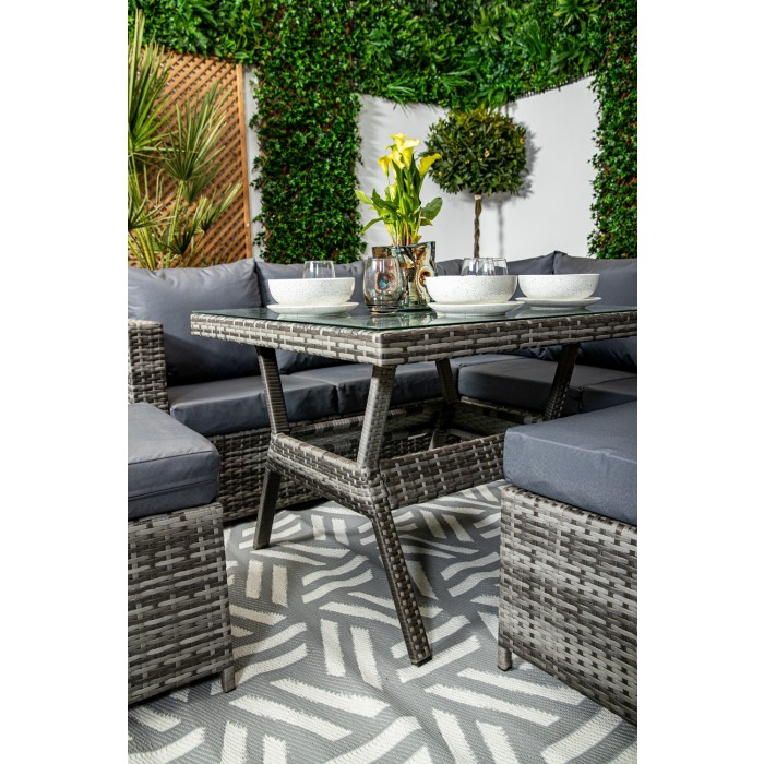 Ibiza - Compact Grey Rattan Corner Sofa Set with Glass Topped Dining ...
