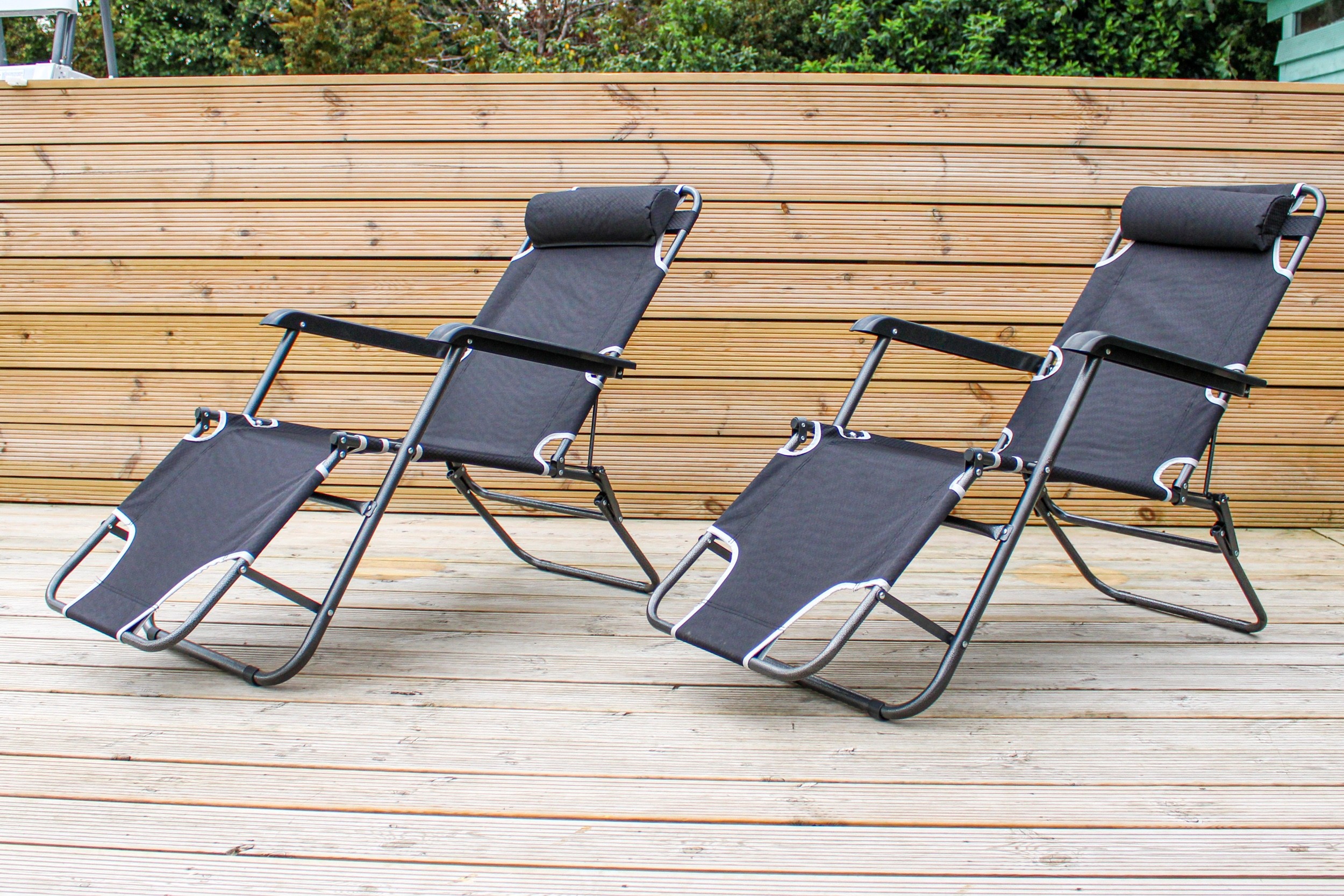 Pair of 2-in-1 Garden Reclining Sun Loungers / Chairs