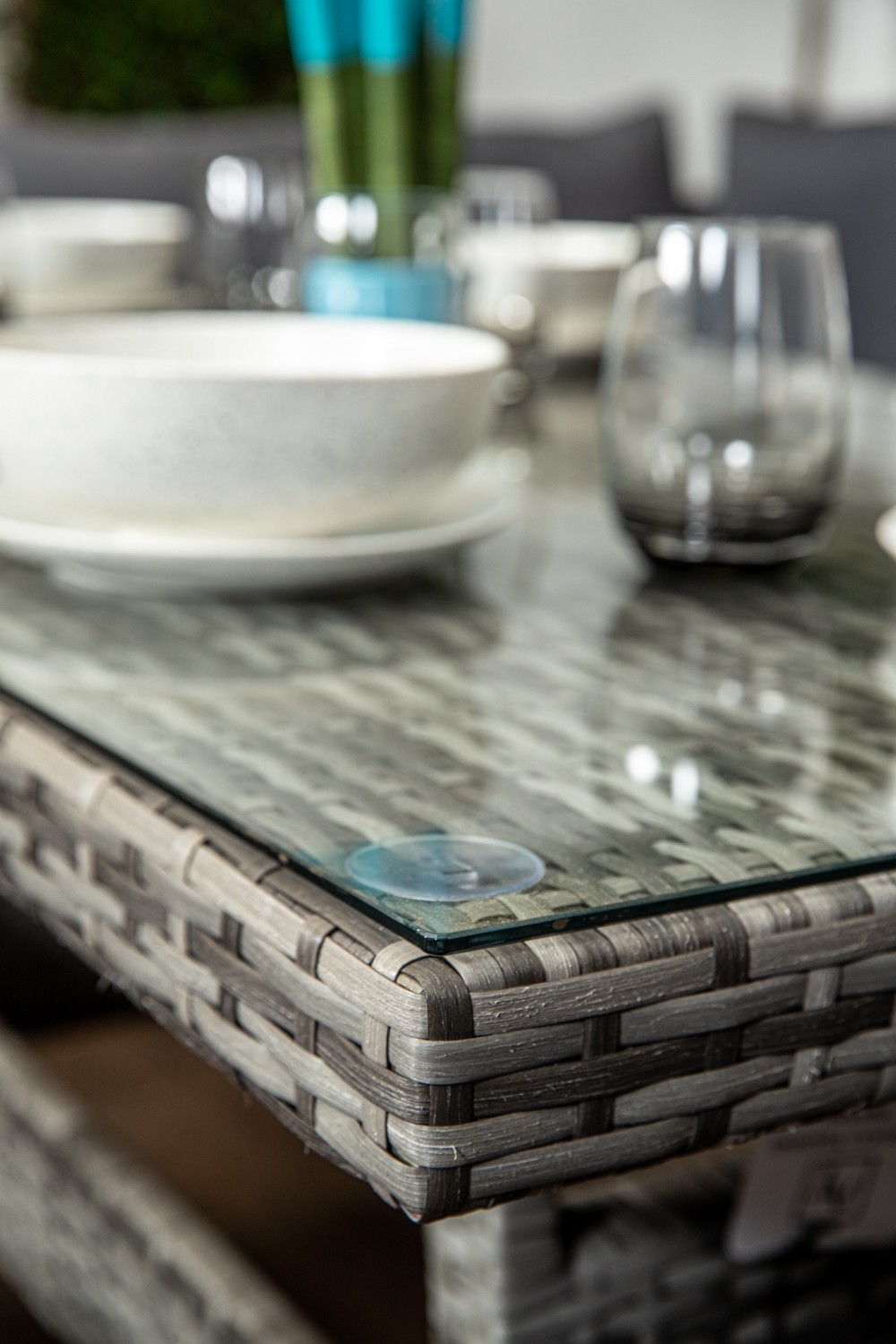 Palma Grey Rattan Casual Dining Sofa Set - High Backed with Dining ...