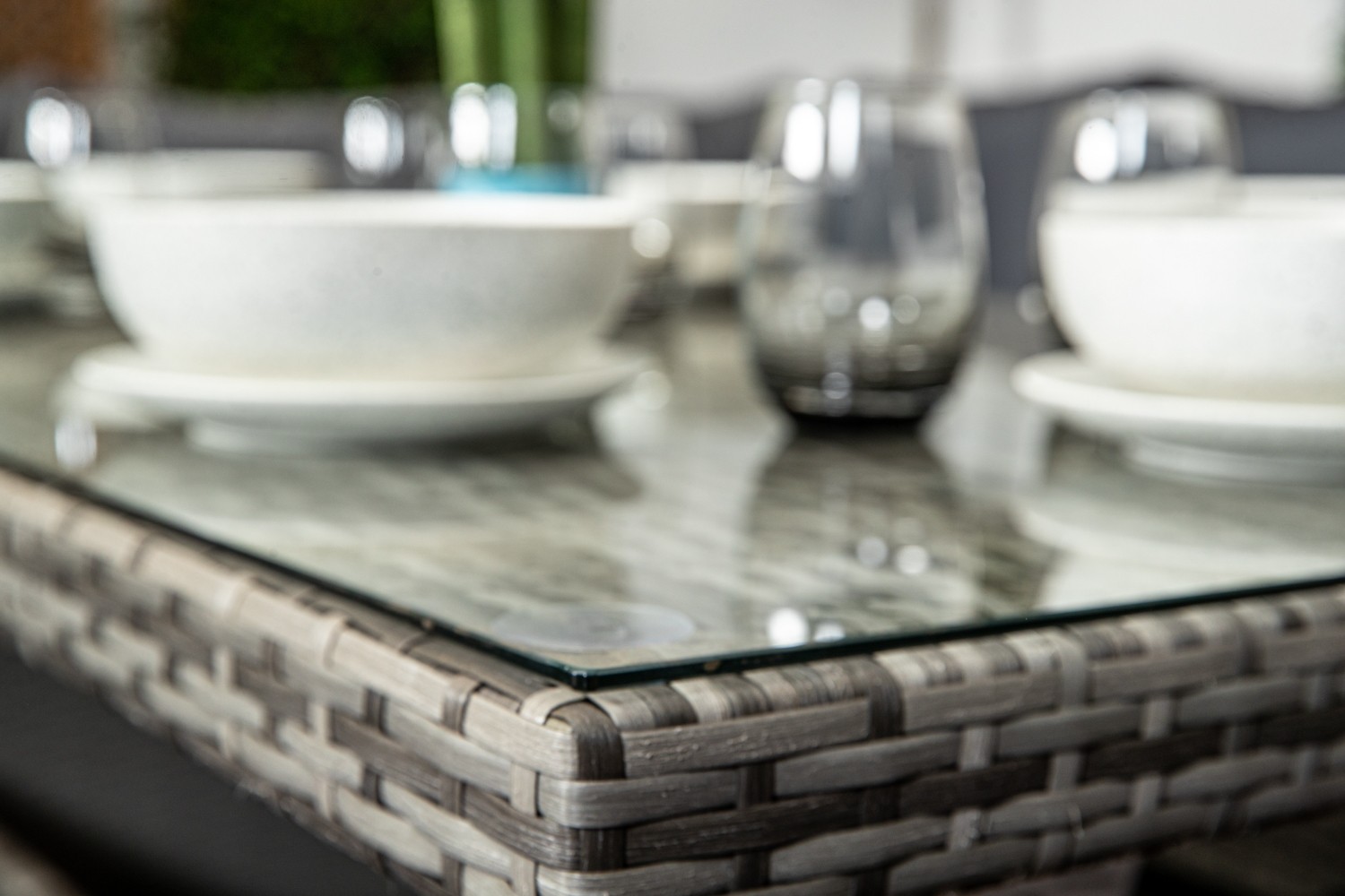 Palma Grey Rattan Casual Dining Sofa Set - High Backed with Dining ...