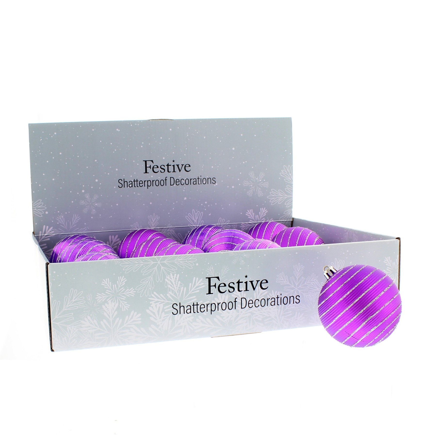 Christmas Tree Decorations - Assorted Purple Baubles - Pack of 12