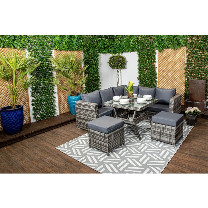 Ibiza - Compact Grey Rattan Corner Sofa Set with Glass Topped Dining ...
