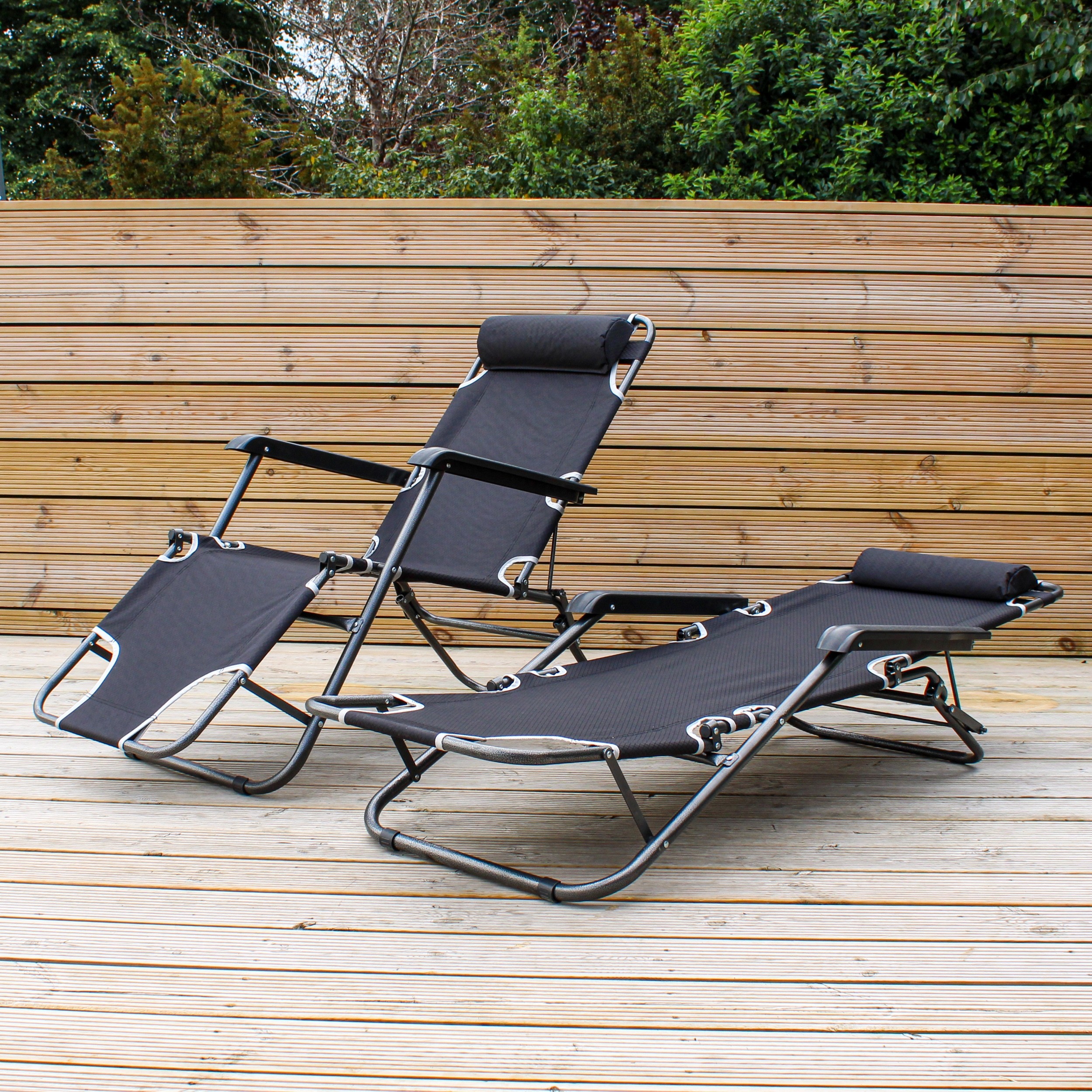 Pair of 2-in-1 Garden Reclining Sun Loungers / Chairs